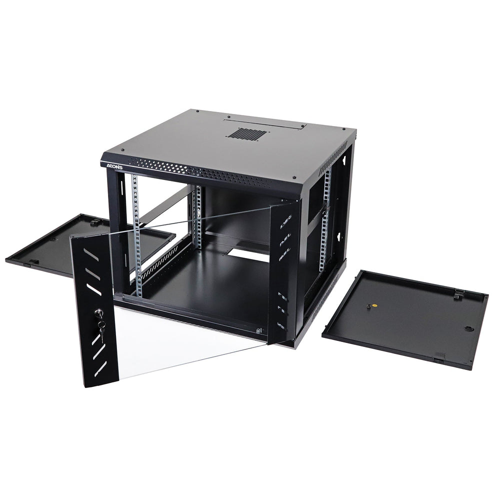 Aeons Pro Series 6U Wall-Mount Rack Cabinet, Mid-Depth, Glass Door ...